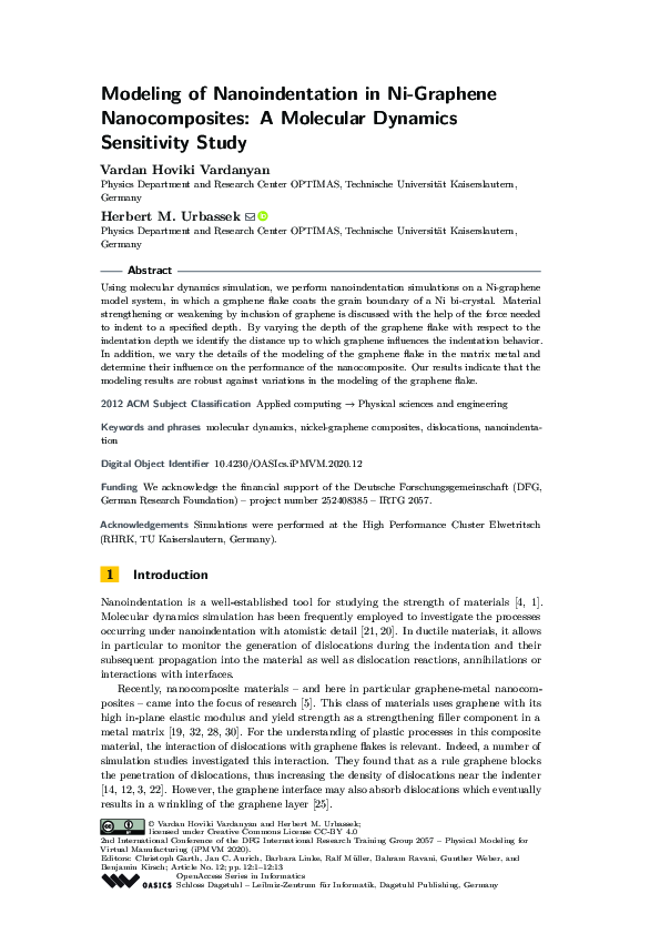 Pdf Modeling Of Nanoindentation In Ni Graphene Nanocomposites A