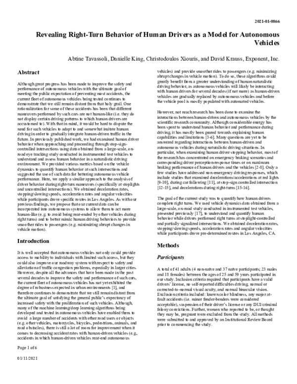 (PDF) Revealing Right-Turn Behavior of Human Drivers as a Model for ...