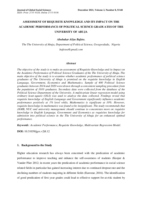 (PDF) Assessment of Requisite Knowledge and its Impact on the Academic ...
