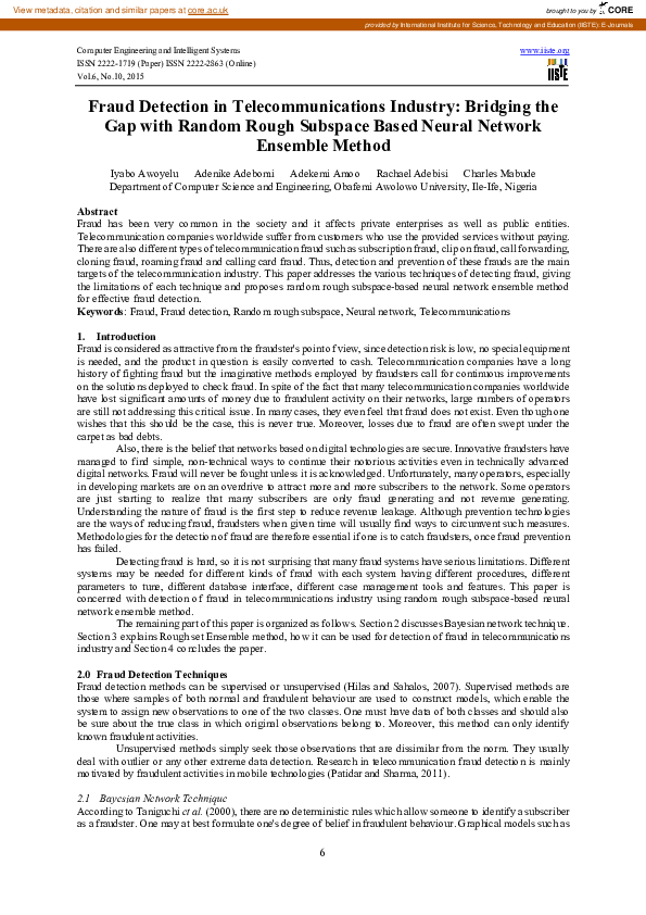 (PDF) Fraud Detection in Telecommunications Industry: Bridging the Gap with Random Rough ...