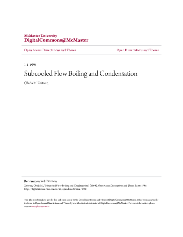 (PDF) Subcooled Flow Boiling and Condensation in Vertical Conduits