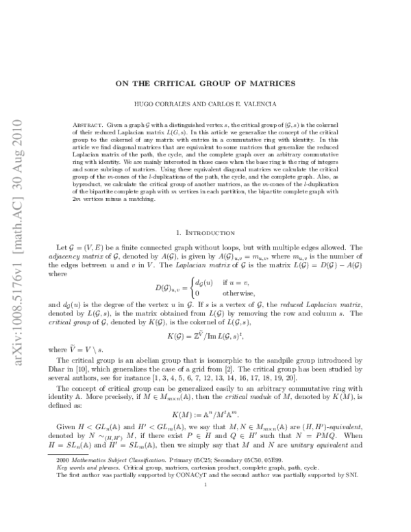 (PDF) On the Critical Group of Matrices