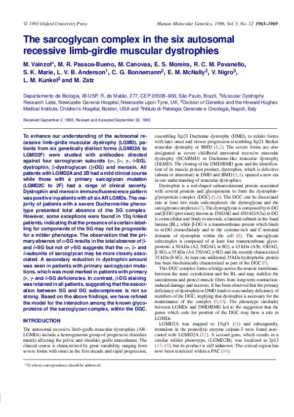 (PDF) The sarcoglycan complex in the six autosomal recessive limb ...