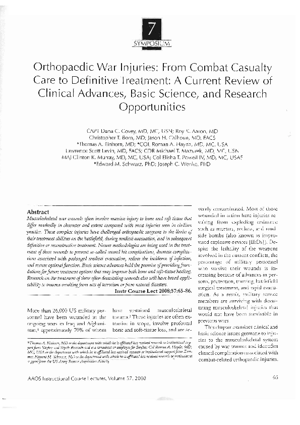 (PDF) Orthopaedic war injuries: from combat casualty care to definitive ...