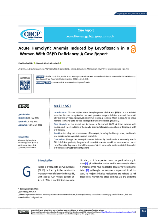 (PDF) Acute Hemolytic Anemia Induced by Levofloxacin in A Woman With ...