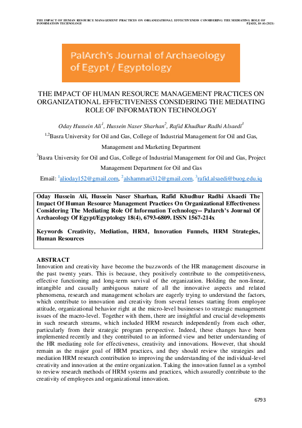 (PDF) THE IMPACT OF HUMAN RESOURCE MANAGEMENT PRACTICES ON ORGANIZATIONAL EFFECTIVENESS ...