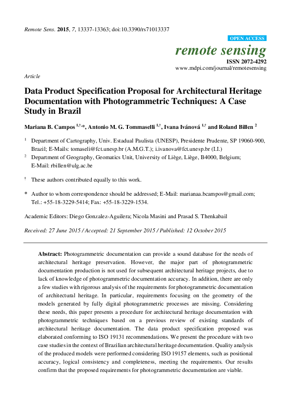 (PDF) Data Product Specification Proposal for Architectural Heritage Documentation with ...