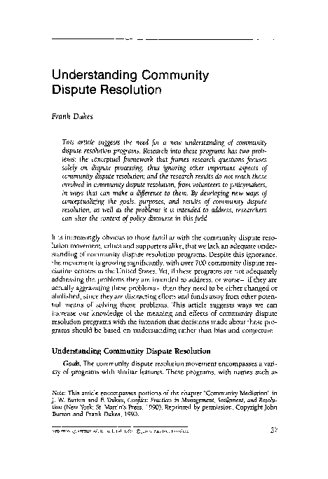 (PDF) Understanding community dispute resolution