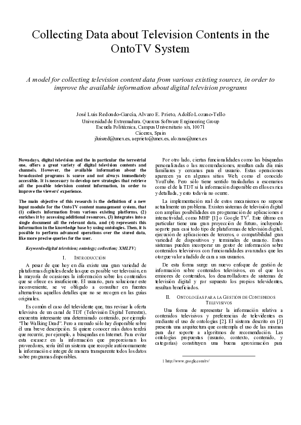 (PDF) Collecting data about television contents in the OntoTV system
