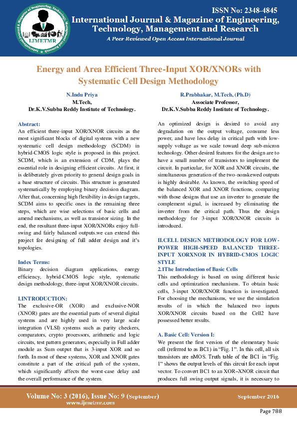 Pdf Energy And Area Efficient Three Input Xorxnors With Systematic Cell Design Methodology