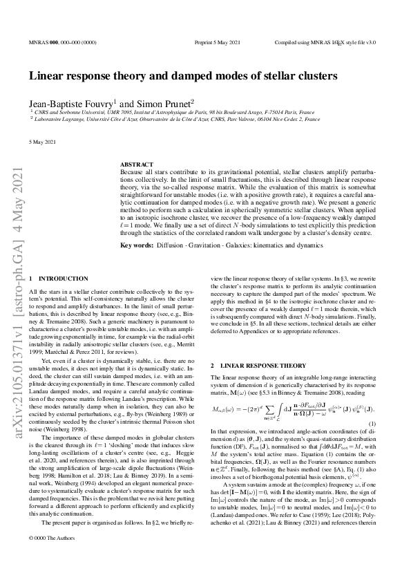 (PDF) Linear response theory and damped modes of stellar clusters