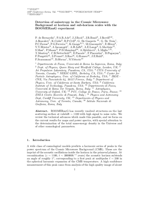 (PDF) Detection of Anisotropy in the Cosmic Microwave Background at ...
