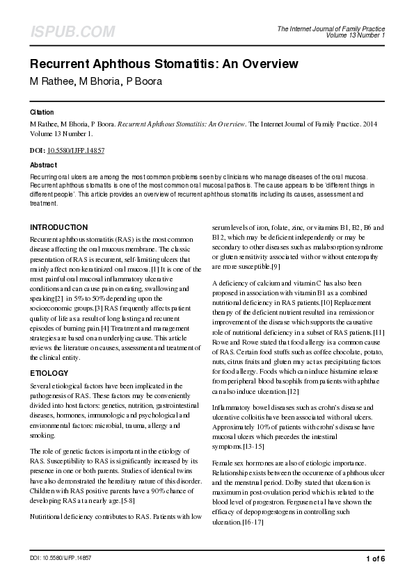 (PDF) Recurrent aphthous stomatitis: An overview