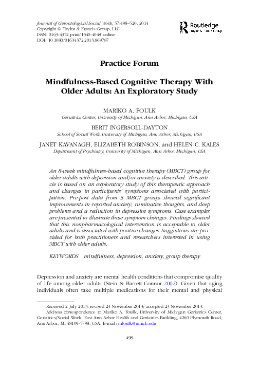 (PDF) Mindfulness-Based Cognitive Therapy With Older Adults: An Exploratory Study