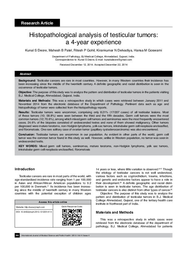 (PDF) Histopathological analysis of testicular tumors: a 4-year experience