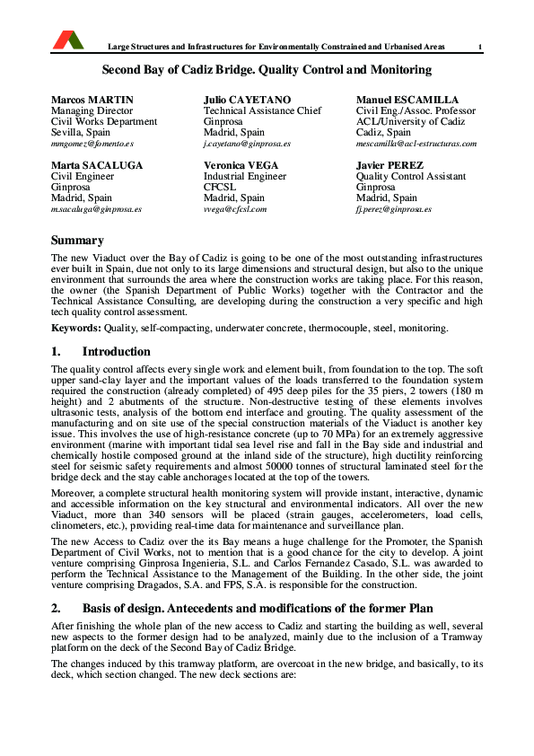 (PDF) Second Bay of Cadiz Bridge. Quality Control and Monitoring