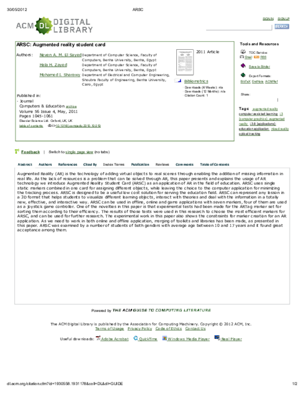 (PDF) ARSC: Augmented reality student card