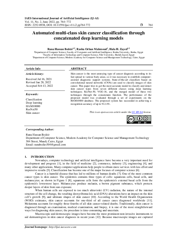 Pdf Automated Multi Class Skin Cancer Classification Through Concatenated Deep Learning Models