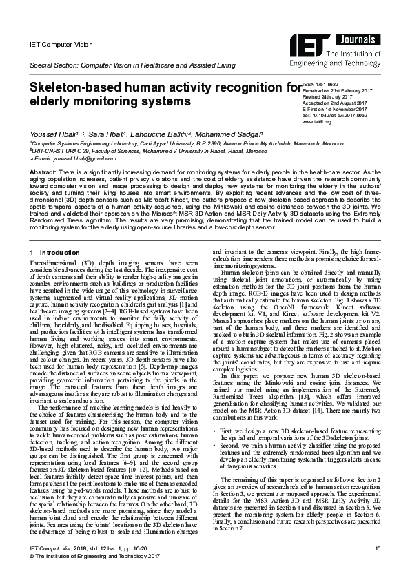 Pdf Skeleton Based Human Activity Recognition For Video Surveillance