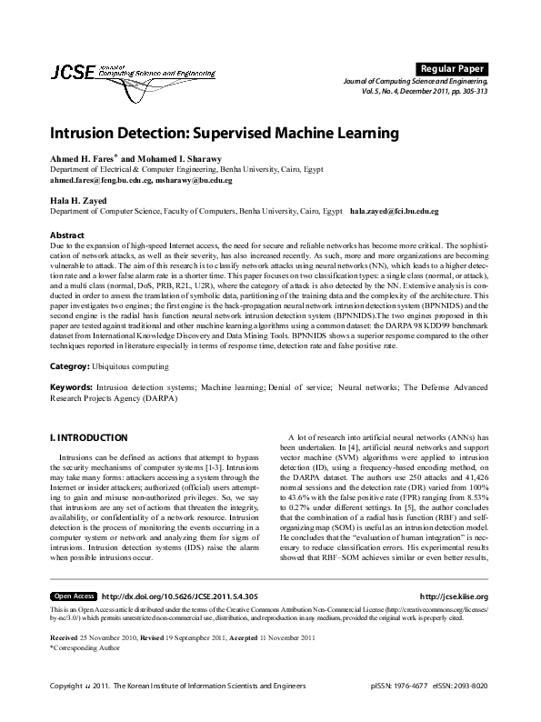 (PDF) Intrusion Detection: Supervised Machine Learning | Hala Zayed - Academia.edu