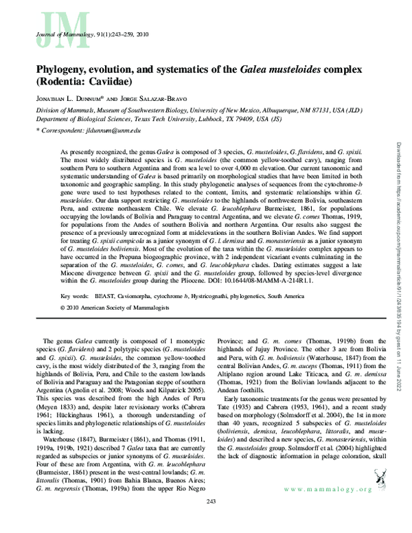 (PDF) Phylogeny, evolution, and systematics of theGalea ...