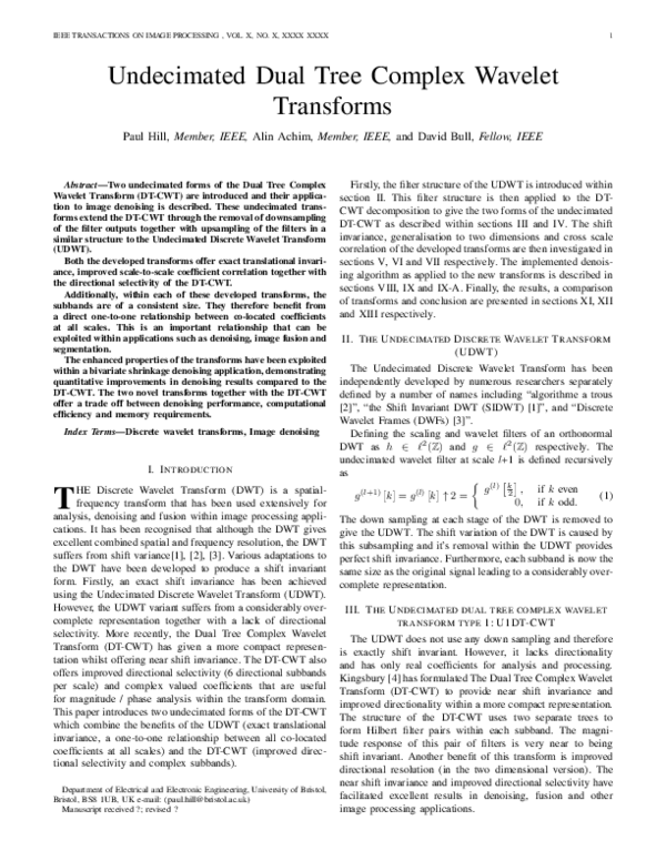 (PDF) Undecimated Dual-Tree Complex Wavelet Transforms | Paul Hill - Academia.edu