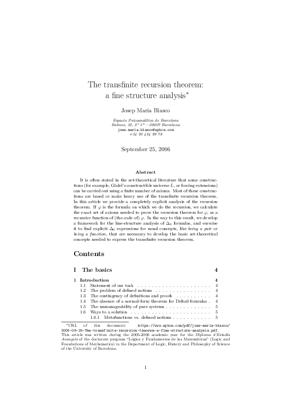 Pdf The Transfinite Recursion Theorem A Fine Structure Analysis