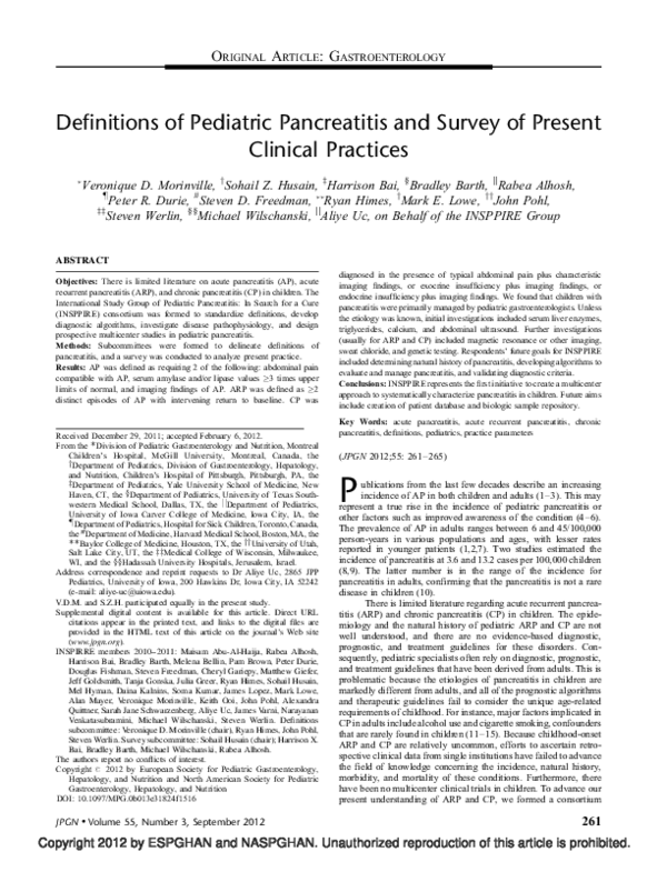 (PDF) Definitions of Pediatric Pancreatitis and Survey of Present ...