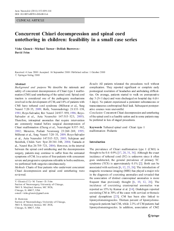 (PDF) Concurrent Chiari decompression and spinal cord untethering in ...