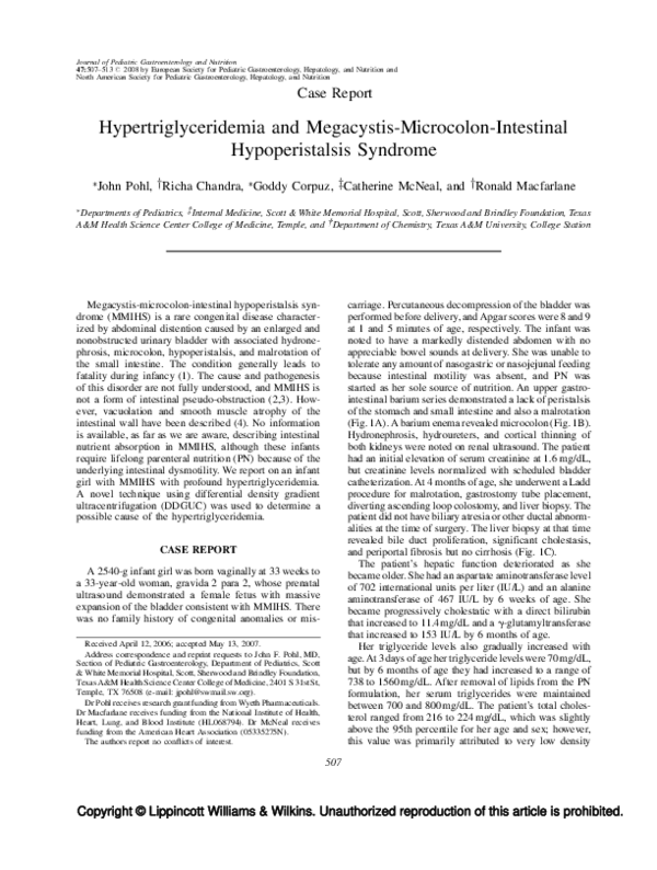 Hypertriglyceridemia and Megacystis-Microcolon-Intestinal ...