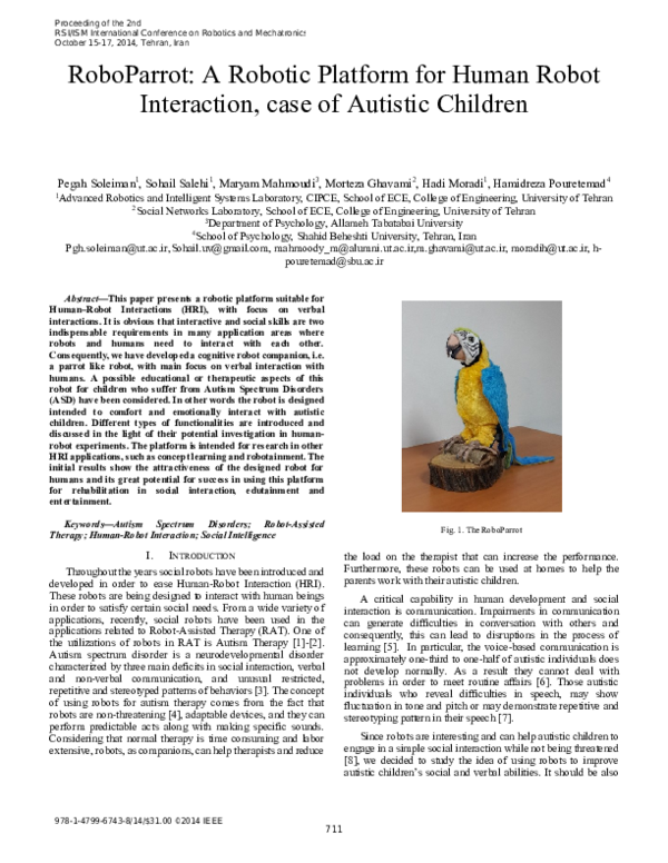 (PDF) RoboParrot: A robotic platform for human robot interaction, case ...