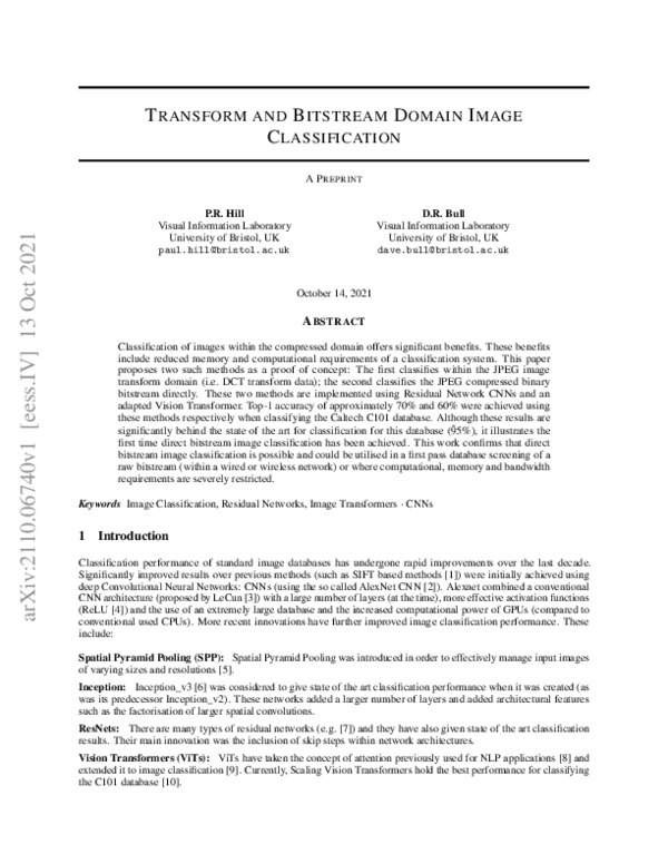 (PDF) Transform and Bitstream Domain Image Classification