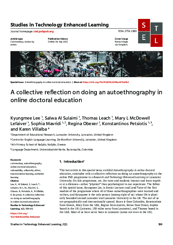 (PDF) A collective reflection on doing an autoethnography in online ...