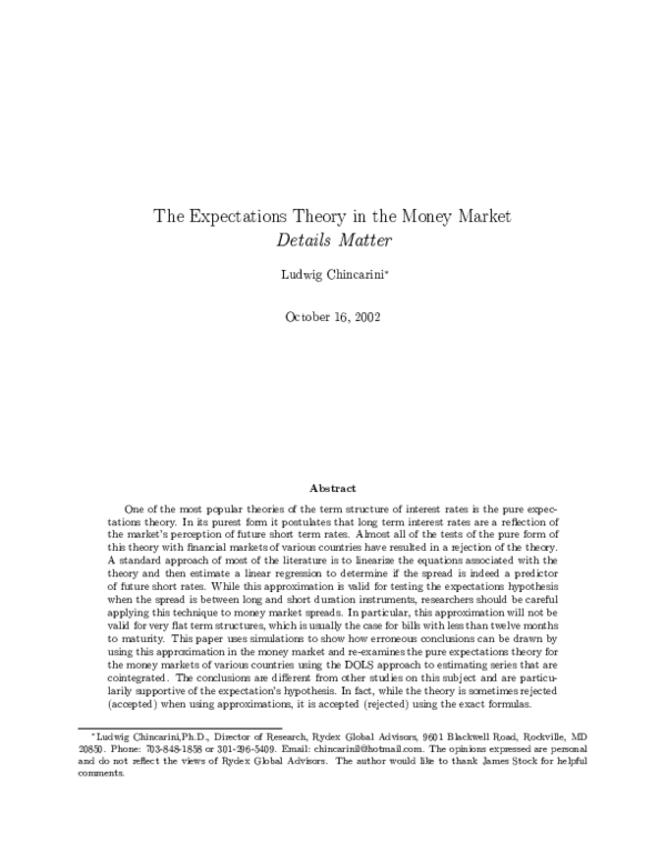 (PDF) The Expectations Theory in the Money Market: Details Matter