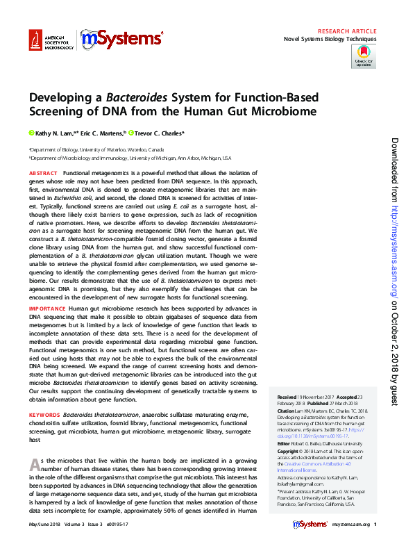 (PDF) Developing a Bacteroides System for Function-Based Screening of ...