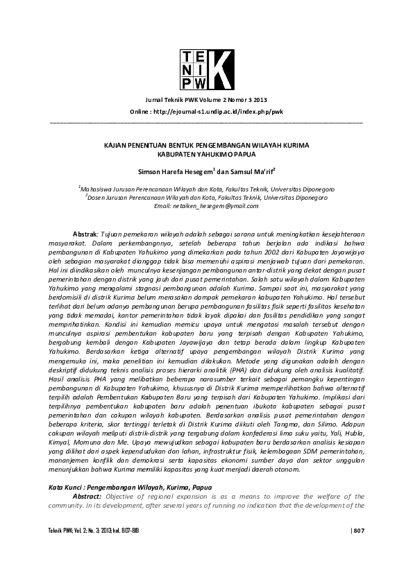 (PDF) Kajian Penentuan Bentuk Pengembangan Wilayah Kurima Kabupaten ...