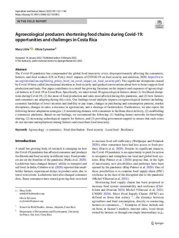 (PDF) Agroecological producers shortening food chains during Covid-19 ...