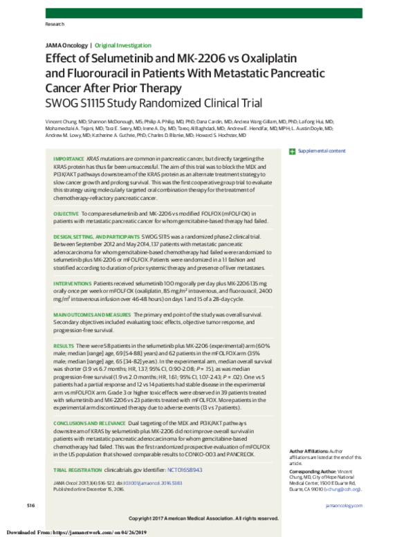 (PDF) Effect of Selumetinib and MK-2206 vs Oxaliplatin and Fluorouracil ...