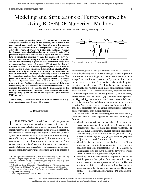 (PDF) Modeling and Simulations of Ferroresonance by Using BDF/NDF ...