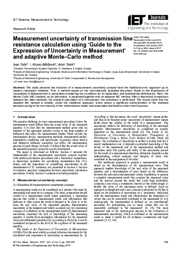 (PDF) Measurement Uncertainty of Transmission Line Resistance ...