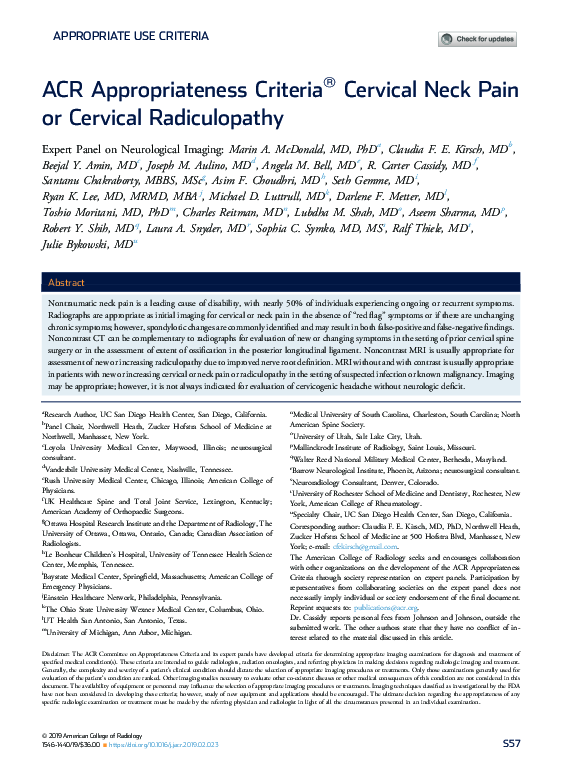 (PDF) ACR Appropriateness Criteria® Cervical Neck Pain or Cervical ...
