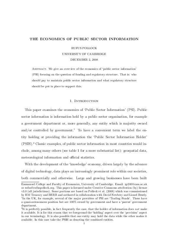 (PDF) The Economics of Public Sector Information