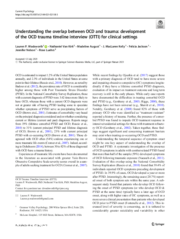 (PDF) Understanding the overlap between OCD and trauma: development of ...