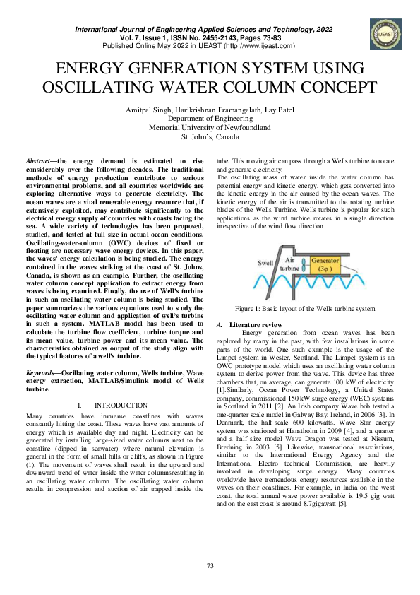 (PDF) Energy Generation System Using Oscillating Water Column Concept