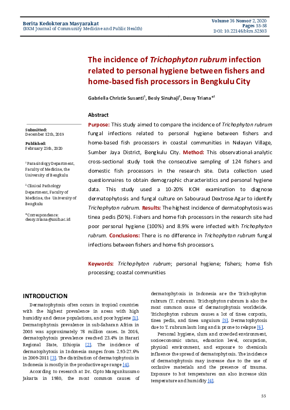 (PDF) The incidence of Trichophyton rubrum infection related to ...