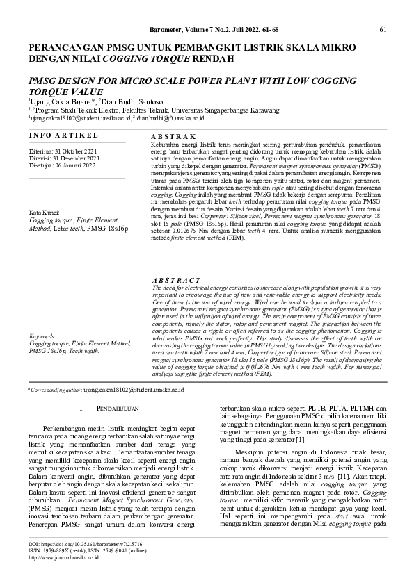 (PDF) PMSG Design for Micro Scale Power Plant with Low Cogging Torque Value