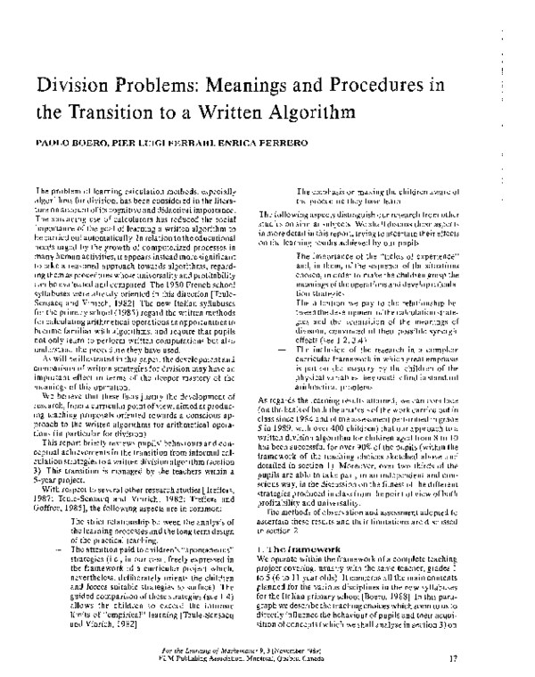 (PDF) Division Problems: Meanings and Procedures in the Transition to a ...