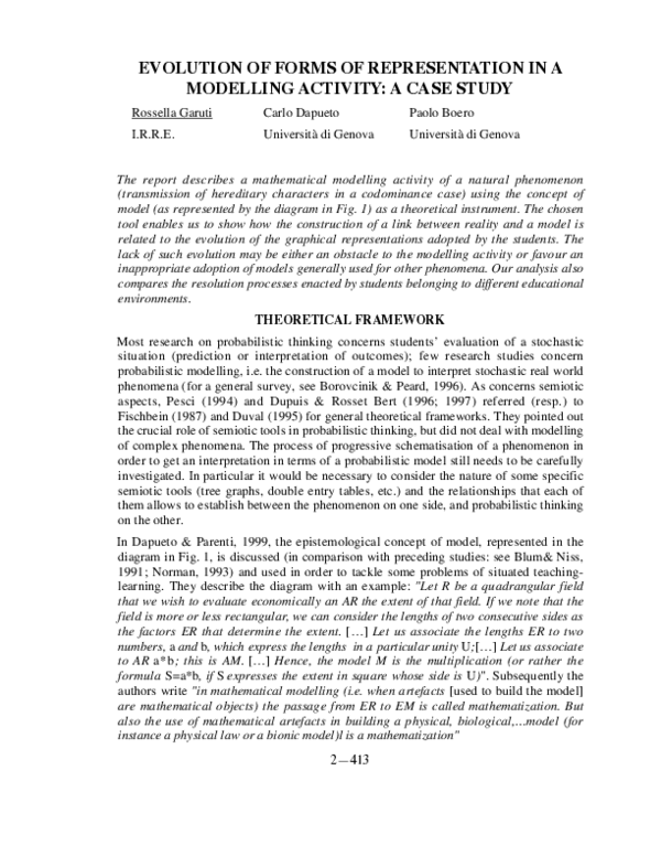 (PDF) Evolution of Forms of Representation in a Modelling Activity: A Case Study