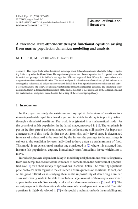 (PDF) A threshold state-dependent delayed functional equation arising ...