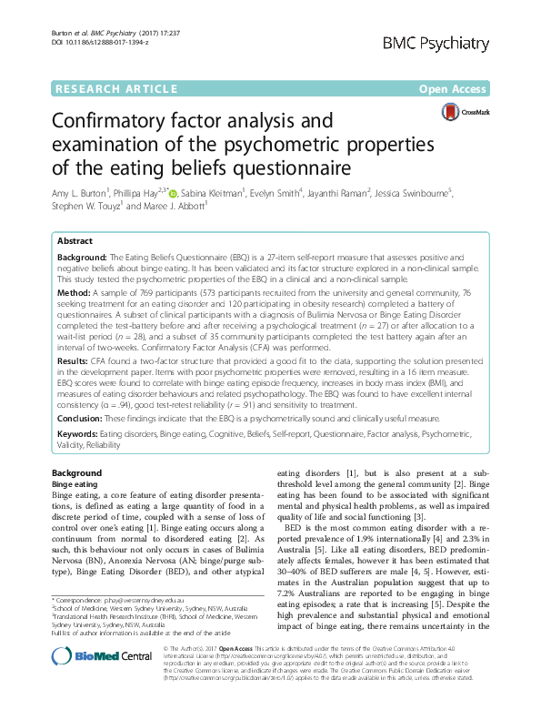 (PDF) Confirmatory factor analysis and examination of the psychometric properties of the eating ...